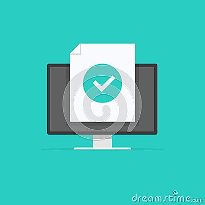 Computer With Checkmark, Monitor Approved Tick Notification, Idea Of ...