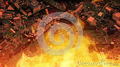 Computer Circuit Boards Pile in Fire - Old Tech, Obsolete Parts Stock ...