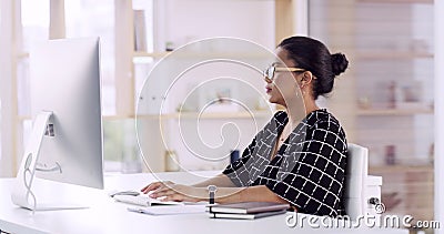 Computer, Concentration and Businesswoman Typing for Corporate Project ...