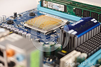 Computer CPU Close-up On The Motherboard Background, Socket Of Central Process Unit Royalty-Free ...