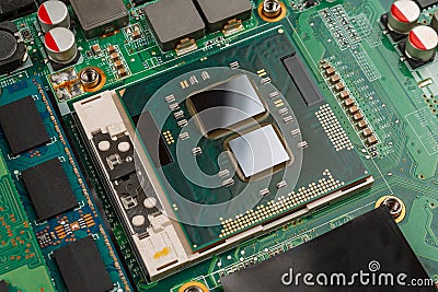 Computer CPU Close-up On The Motherboard Background, Socket Of Central Process Unit, Connection ...