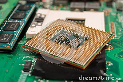 Computer CPU Close-up On The Motherboard Background, Socket Of Central ...