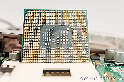 Computer CPU Close-up On The Motherboard Background, Socket Of Central Process Unit, Connection ...