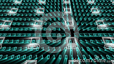 Computer Desktop Node Network with Binary Data Streams Changing at ...