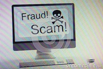 Computer Displaying Internet Fraud And Scam Warning On Screen Stock ...