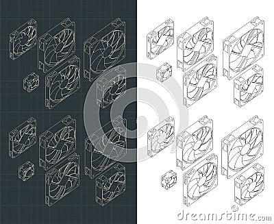 Computer Fans Isometric Drawings Set Vector Illustration ...