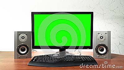 Computer Green Screen Monitor is Standing on a Desk in an Office ...