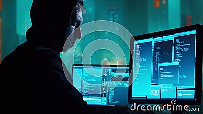 Computer Hacker in Hoodie. Obscured Dark Face. Hacker Attack, Virus ...