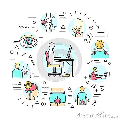 Computer-induced Medical Problem Web Banner. Infographics With Linear ...