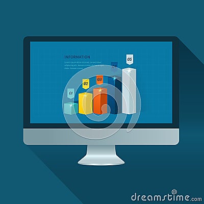 Computer With Infographics On The Screen Vector Illustration ...