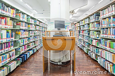 Workplace in library stock image. Image of indoor, library - 17345941