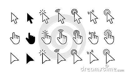 Computer Mouse Click Cursor Gray Arrow Icons Set And Loading Icons ...