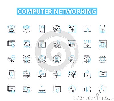 Computer Networking Linear Icons Set. Router, LAN, WAN, Ethernet ...