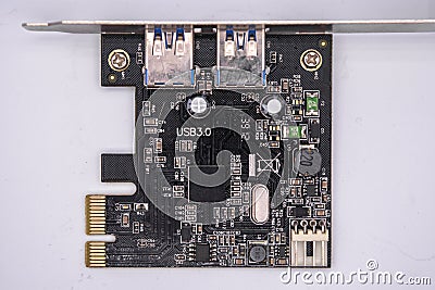 Computer PCI-E To USB 3.0 Expasion Card On White Background. PCI ...