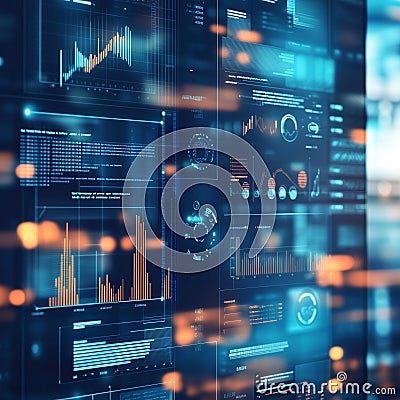 A Computer Screen Filled With Complex Data Analytics, Graphs, And Futuristic AI Elements ...