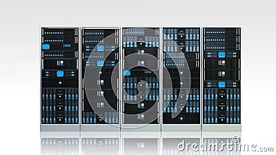 Data Center Room with Server and Networking Device on Rack Cabinet ...