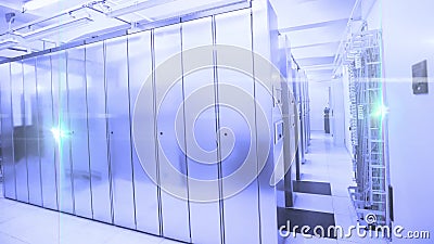 Computer Servers in a Server Room with Glowing Lights Stock Video ...