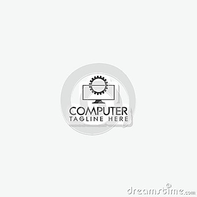 Computer Servicing Logo Design Template Sticker Icon Cartoon Vector ...