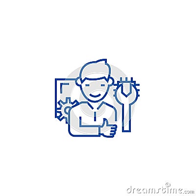 Computer Technician Line Icon Concept. Computer Technician Flat Vector ...