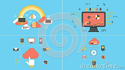 Computer Technology Animated Flat Icons Set Stock Footage - Video of ...