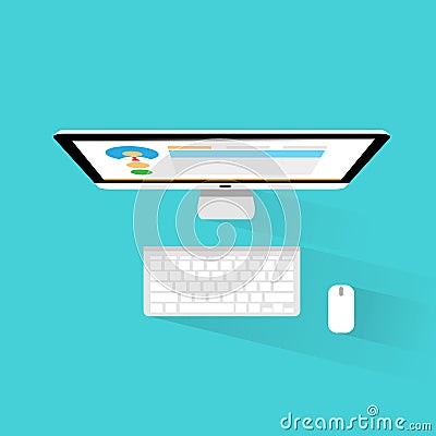 Computer Workstation Top View Workplace Flat Icon Stock Vector - Image ...