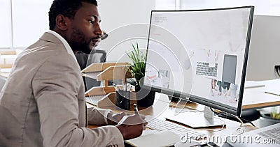 Computer, Writing Notes and Businessman Working on a Corporate Project ...