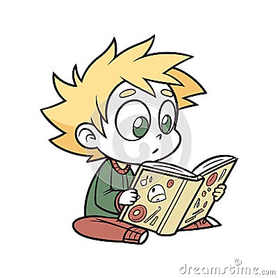 Concentrated Boy Reading A Book Vector Illustration | CartoonDealer.com ...