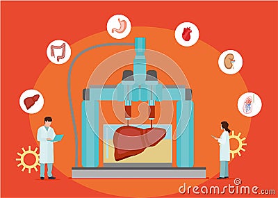 Concept Of Bioprinting Of Tissues And Organs On Red Background ...