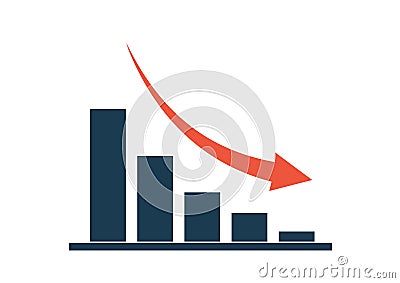 Concept Decrease Colum Chart With Fall Arrow Vector Illustration ...