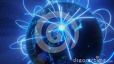 Tech Earth Globalization in 3d Animation. Global Business Dots on ...