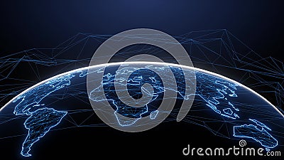 Tech Earth Globalization in 3d Animation. Global Business Dots on ...