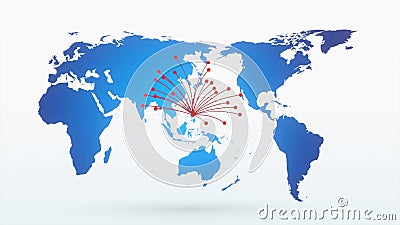 Tech Earth Globalization in 3d Animation. Global Business Dots on ...