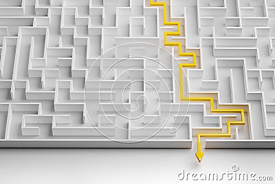 Concept - Solving A Complex Problem. White Maze With Yellow Solution ...