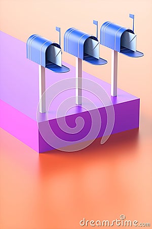 The Concept Of Three Blue Mailboxes With Letter Envelopes Stock ...
