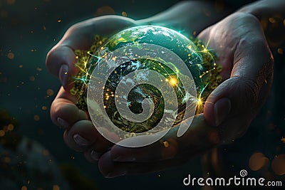 A Conceptual 3D Artwork Of The Earth Cradled In Human Hands The Surface ...