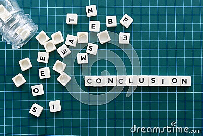 Conclusion Word Made Of Square Letter Word On Green Background. Royalty ...