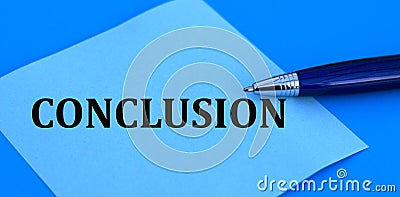 CONCLUSION Word Written With A Pen On Blue Paper On A Blue Background ...