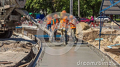 Concrete Leveling Works for Road Construction with Many Workers and ...