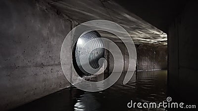 Concrete Sewer or Drainage Collector Filled with Water, in Which a ...
