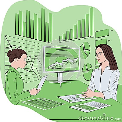 Conducting Stakeholder Interviews. Female. Outline Cartoon Vector ...