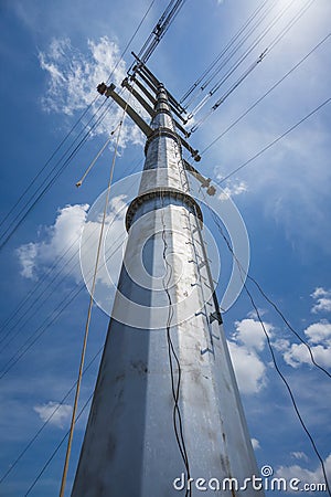 Conductor Stringing On Transmission Monopole Tower Royalty-Free Stock ...