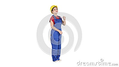 Confident Construction Worker Greet Say Hello on White Background ...