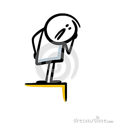 Confused Stickman In Depression Stands On The Edge Of The Abyss And ...