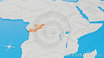 Congo Highlighted On A White Simplified 3D World Map. Digital 3D Render ...