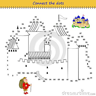 Connect The Dots From 1 To 100 And Draw The Old Castle. Trace The Line ...