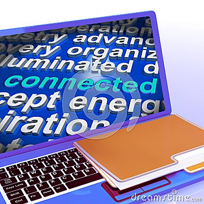 Connected Word Cloud Laptop Shows Communications And Connections ...