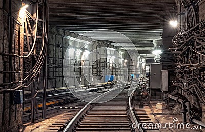 Connection Of Railway Tracks In Underground Tunnel Of The Subway ...