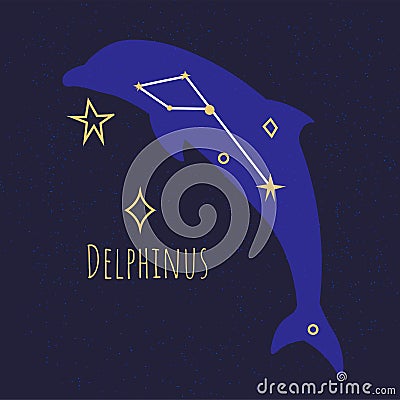 Constellation Of Delphinus, Dolphin Star Shape Vector Illustration ...