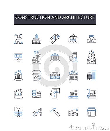 Construction And Architecture Line Icons Collection. Building, Design ...