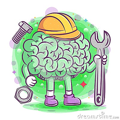 The Construction Brain Illustration Holds A Bolt Cartoon Vector | CartoonDealer.com #198986513